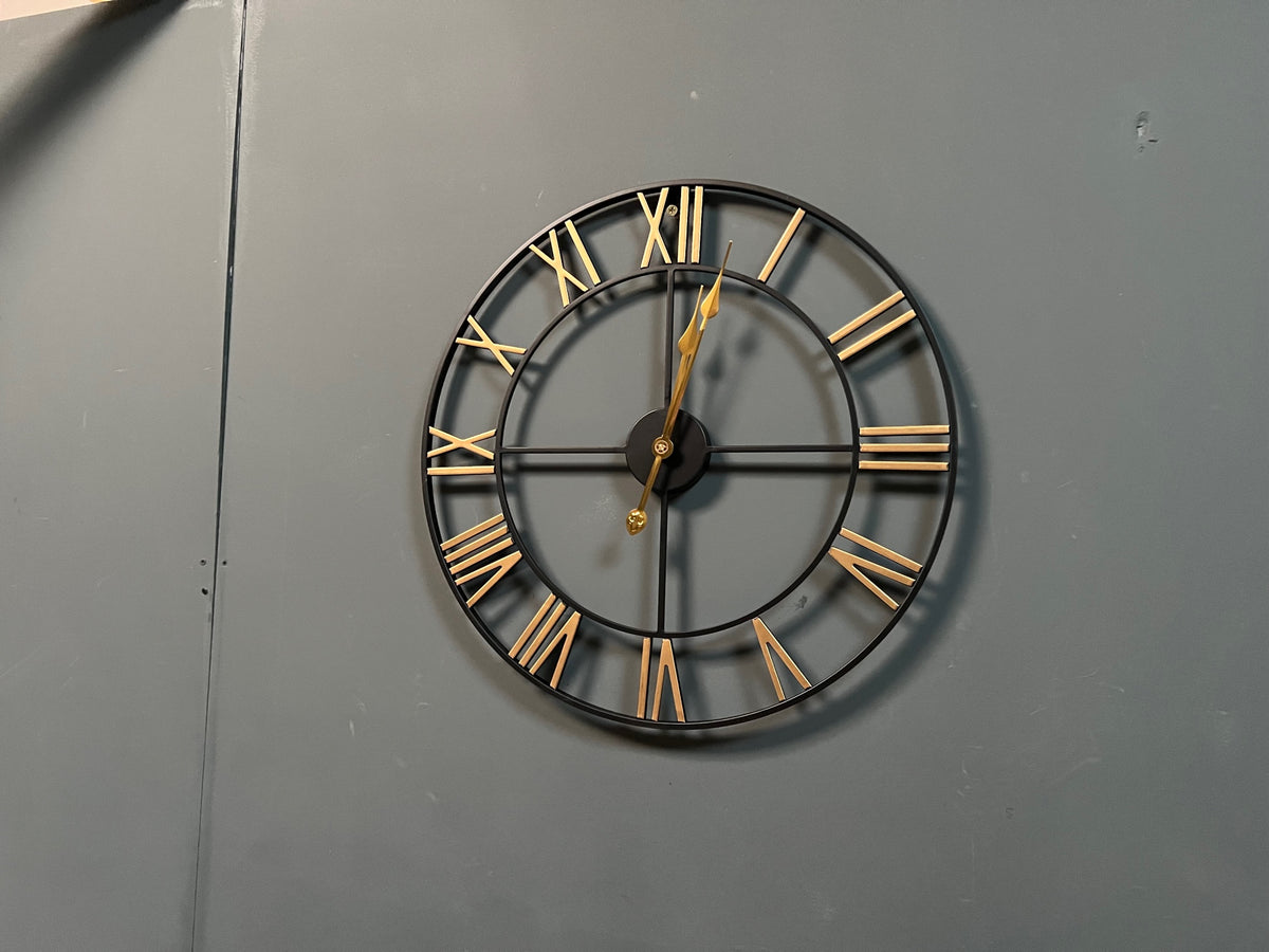 Large Black and Gold Roman Numeral Skeleton Clock – John Cowell Limited