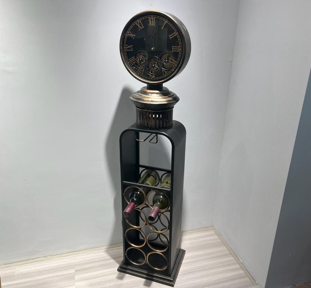Large Vintage Industrial Style Black and Gold Clock Wine Rack – John ...