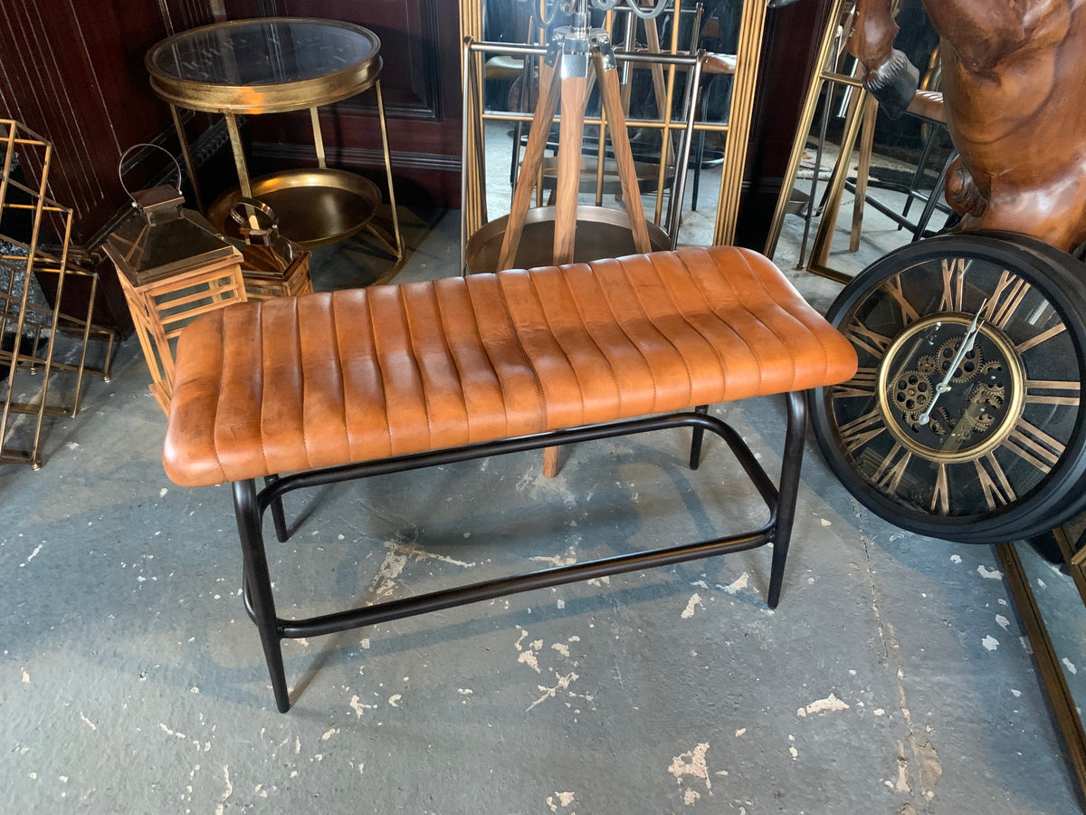 Vintage Industrial Style Ribbed Leather Bench in Tan – John Cowell Limited